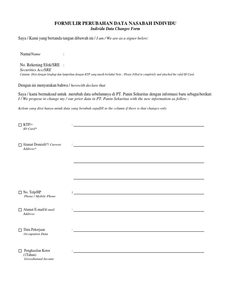 Formulir Perubahan Data Nasabah Panin | PDF