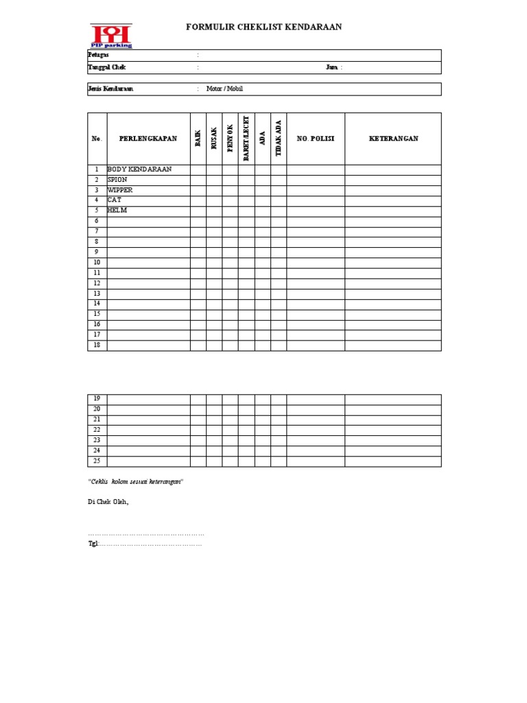 Ceklis Kendaraan | PDF