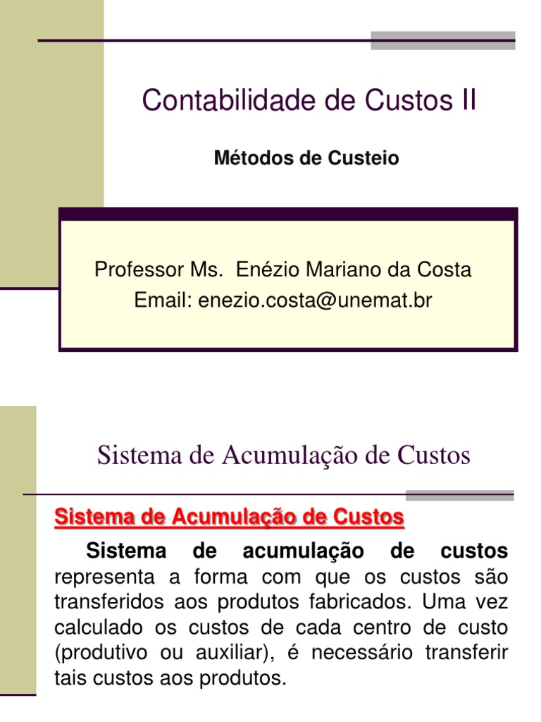 Aula 01 - Método do Custeio | PDF | Contabilidade | Economia financeira