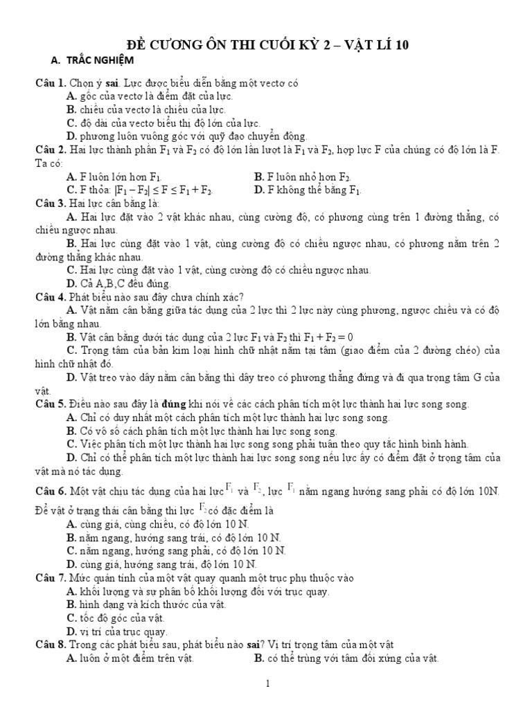 De Cuong hk2 Vat Li 10 PT Da Dieu Chinh 1 | PDF