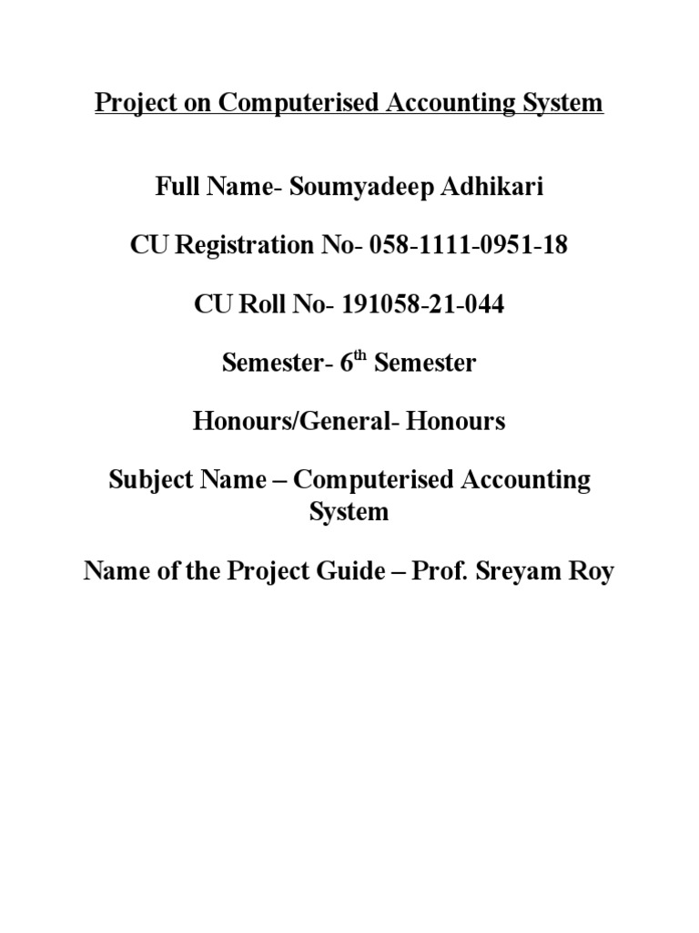 Project On Computerised Accounting System | PDF | Taxes | Computing