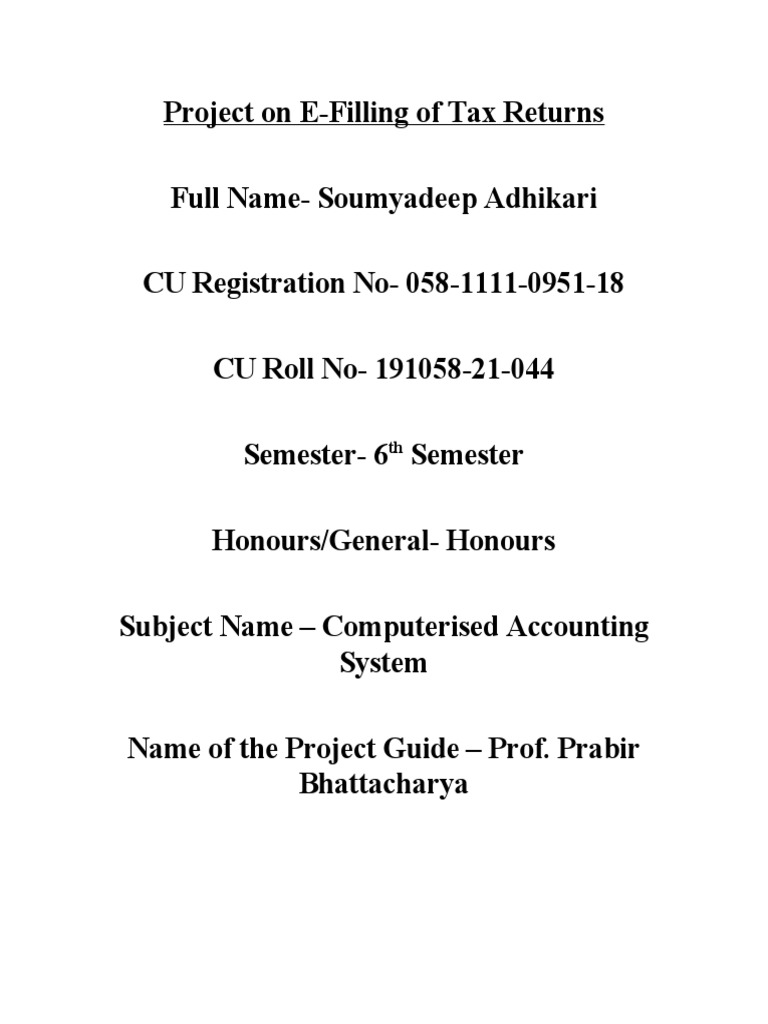 Project On E-Filling of Tax Returns | PDF | Taxes