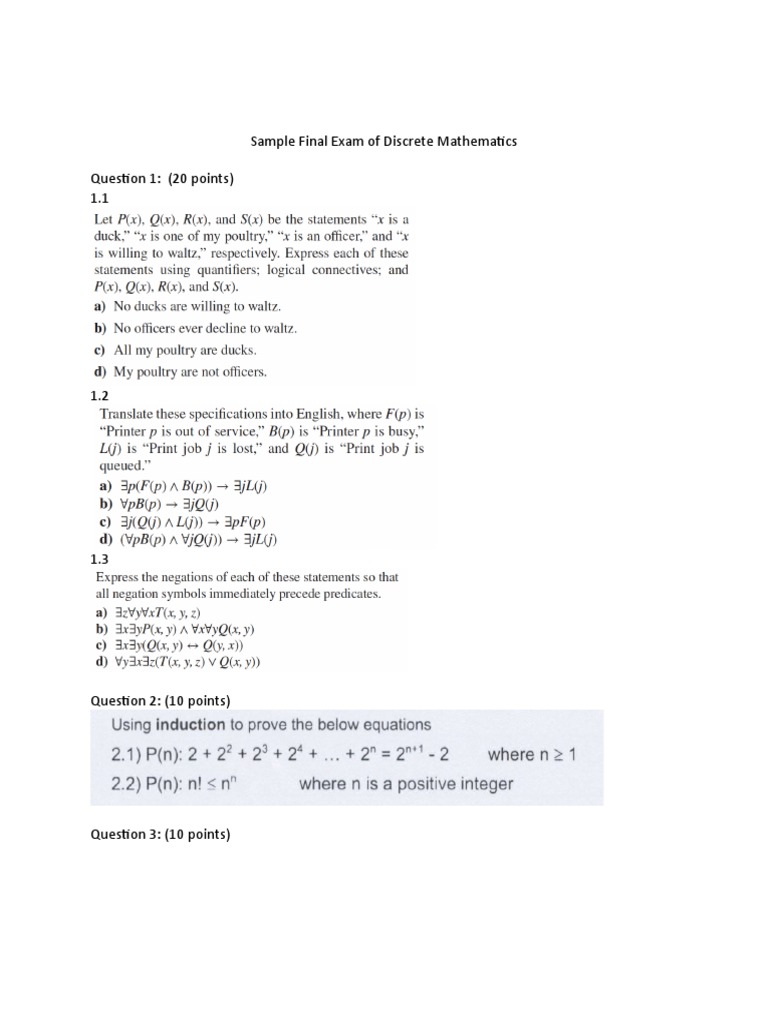 Discrete Mathematics Final Exam Sample | PDF