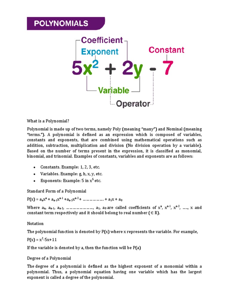 Polynomial-Basic Concepts | PDF | Polynomial | Equations