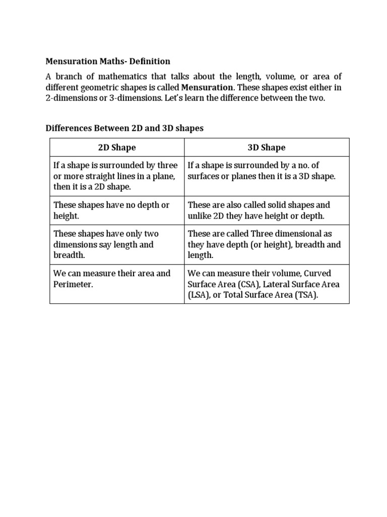 Mensuration Maths | PDF | Area | Shape