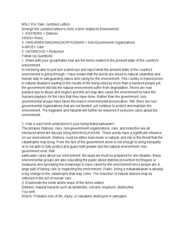 M5L1 Pre Task - Jumbled Letters Oral | Download Free PDF | Risk ...