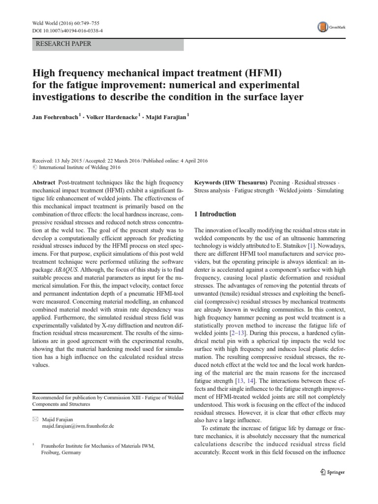HFMI Treatment Enhances Weld Fatigue | PDF | Deformation (Engineering ...