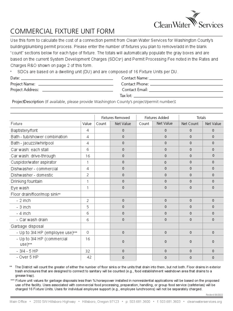 Commercial Fixture Unit Form | PDF