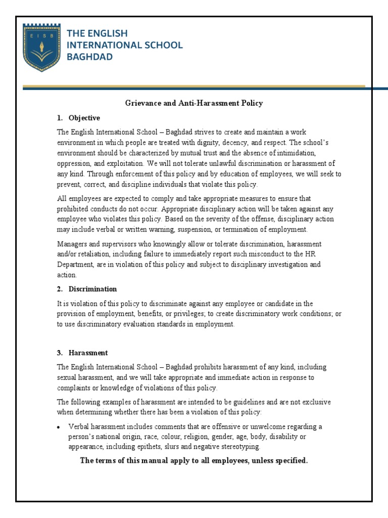 Grievance and Anti-Harassment Policy | PDF | Sexual Harassment | Justice