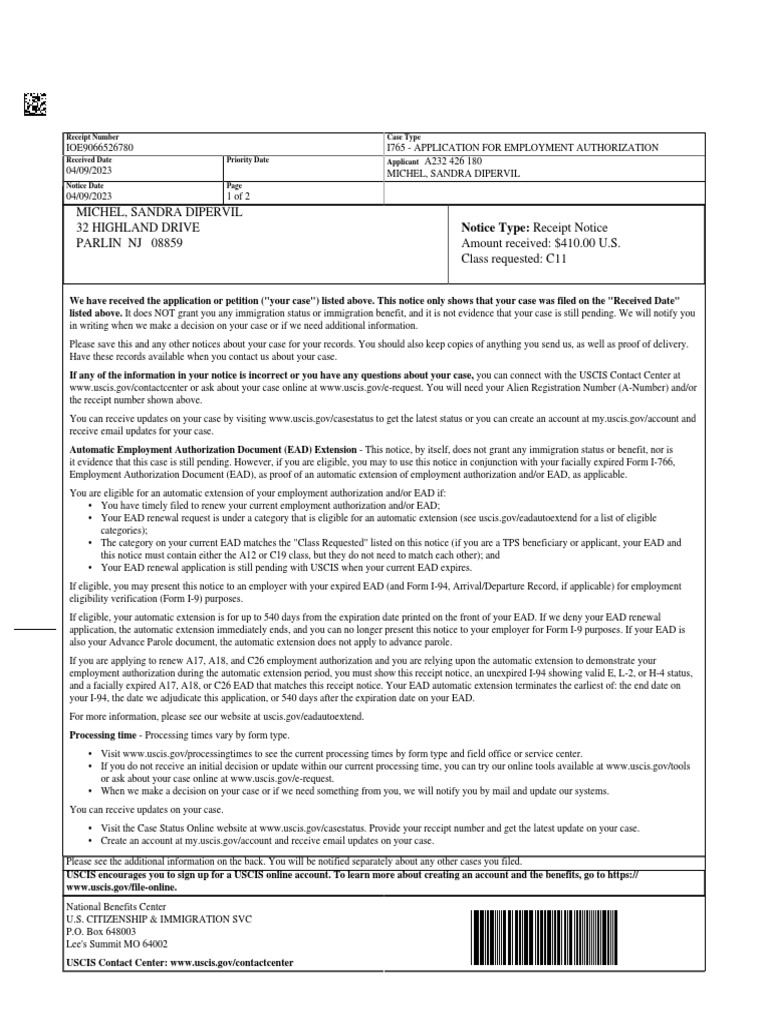 Receipt Notice | Download Free PDF | Identity Document | United States ...