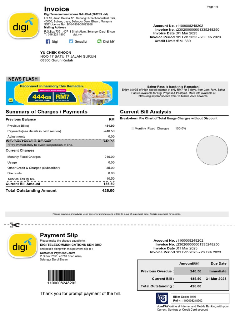 Digi Bill 13352482500.7578170333639994 | PDF | Cheque | Payments