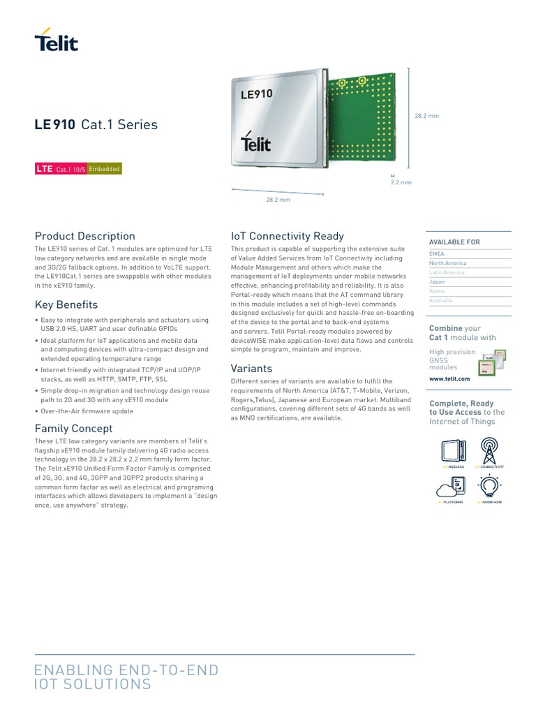 Telit LE910-NA1 Datasheet | PDF | 4 G | Internet Of Things