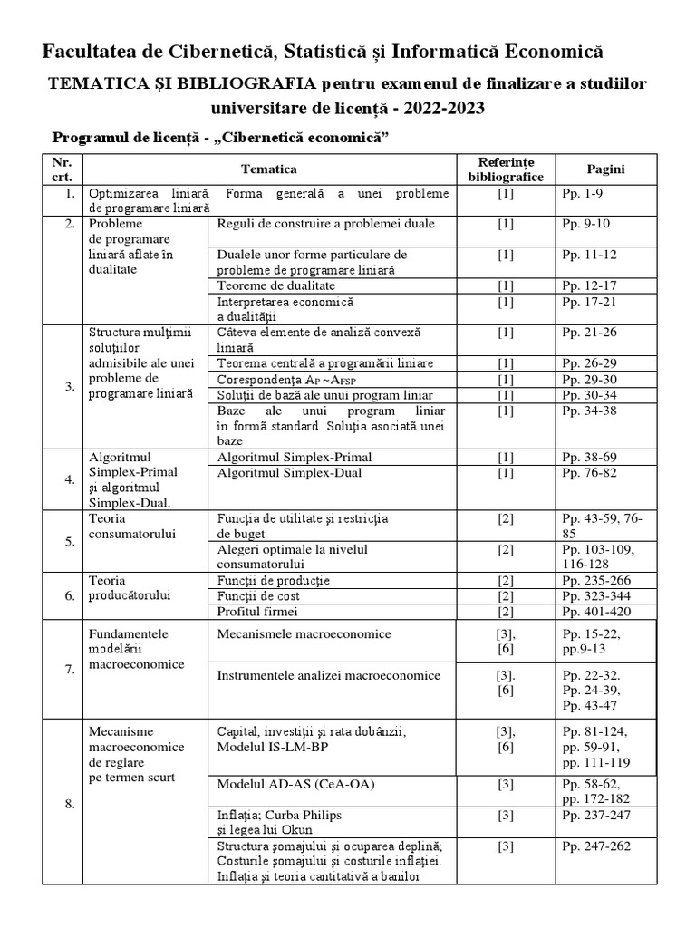 Tematica Si Bibliografie Examen Licenta CSIE 2022 2023 | PDF