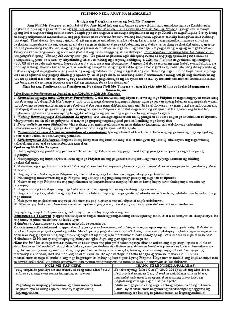 Filipino 9 4THQ Reviewer | PDF