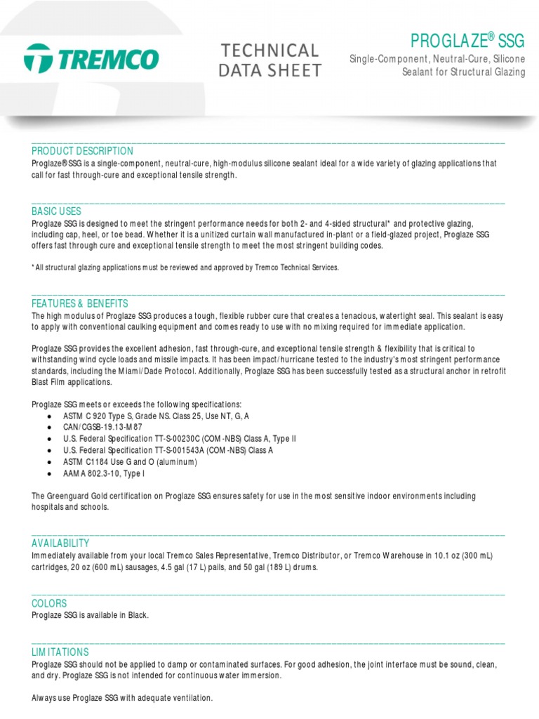Proglaze SSG Data Sheet | Download Free PDF | Materials | Industrial ...