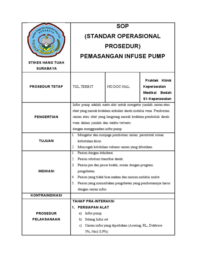 SOP Pemasangan Infus Pump | PDF