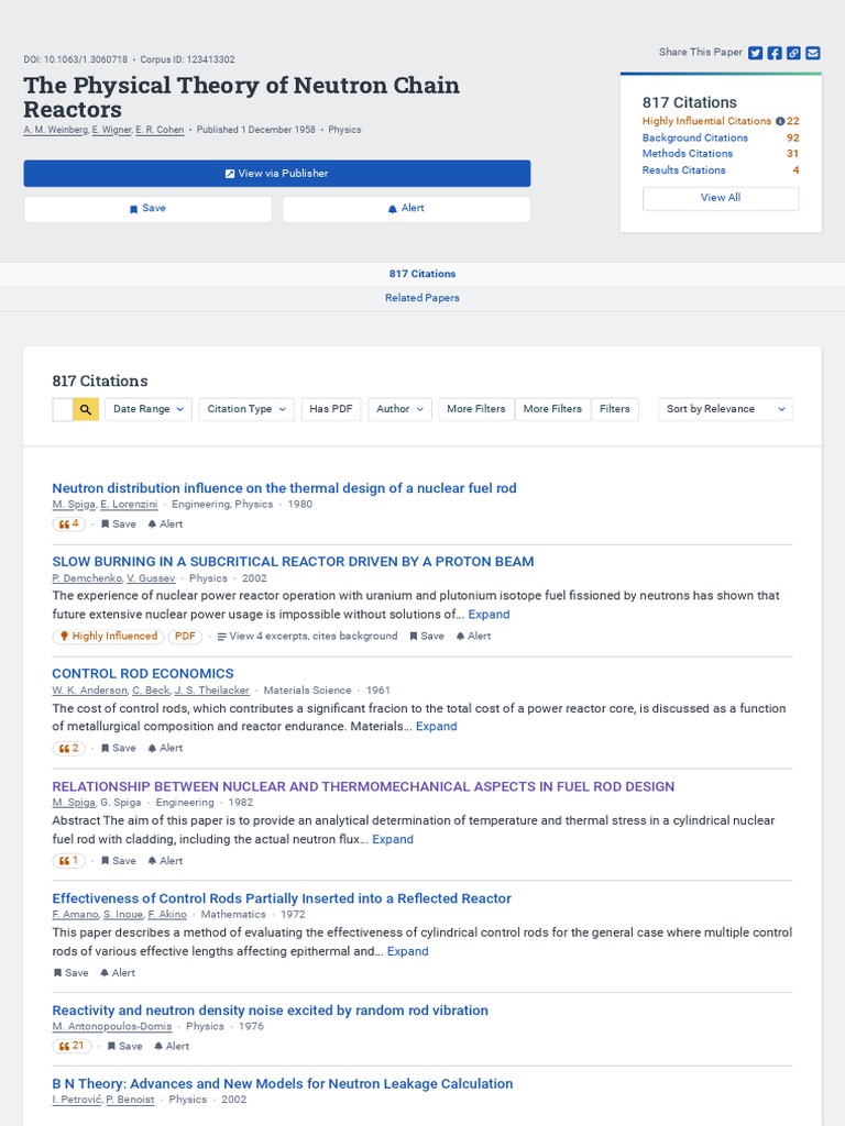The Physical Theory of Neutron Chain Reactors _ Semantic Scholar | PDF | Nuclear Reactor ...