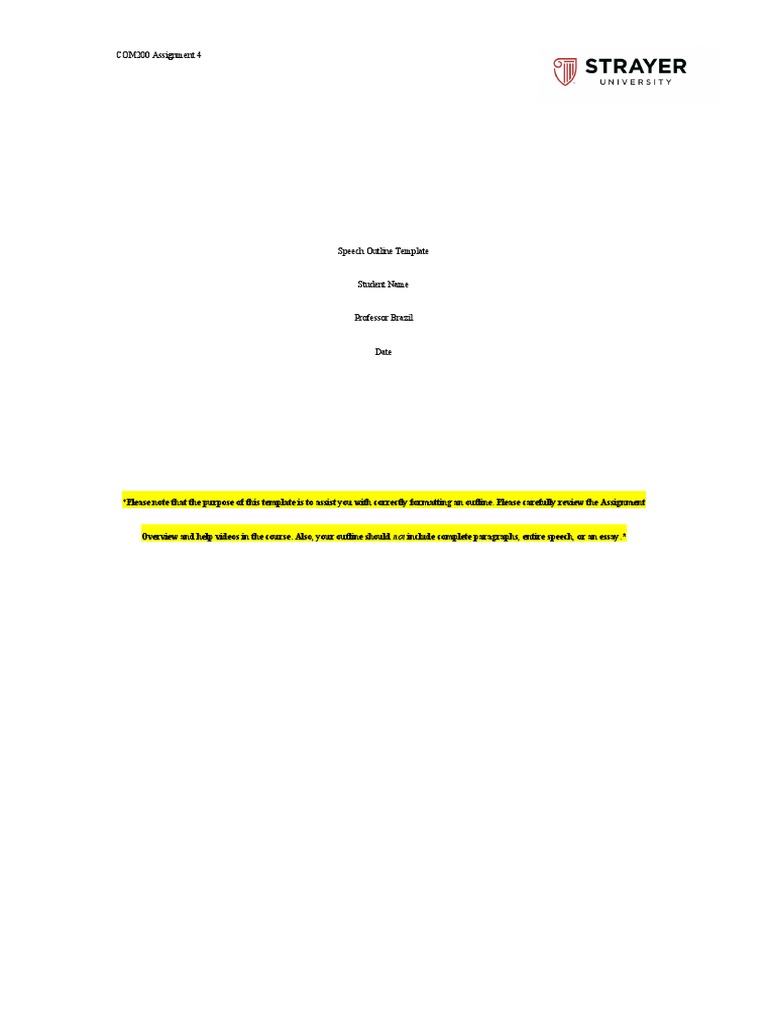 Speech Outline Template Guide | PDF | Writing | Written Communication
