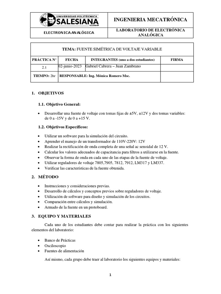 Practica 2.1 - Fuente - Fija y Varible | PDF