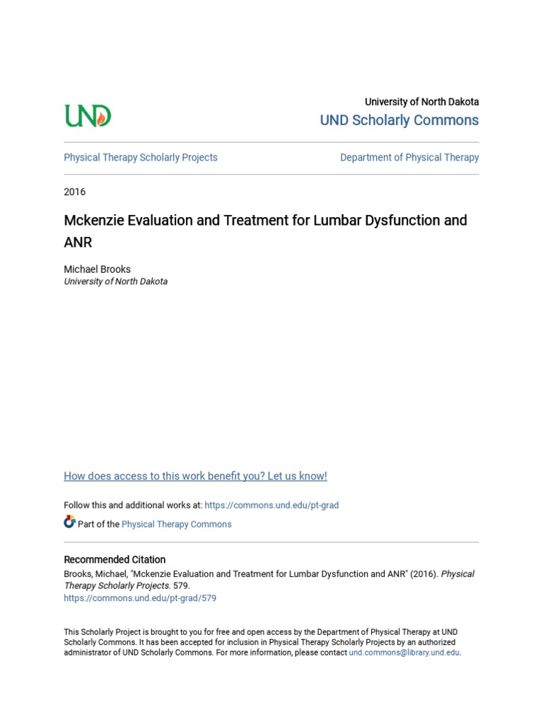 Mckenzie Evaluation and Treatment For Lumbar Dysfunction and ANR | PDF ...
