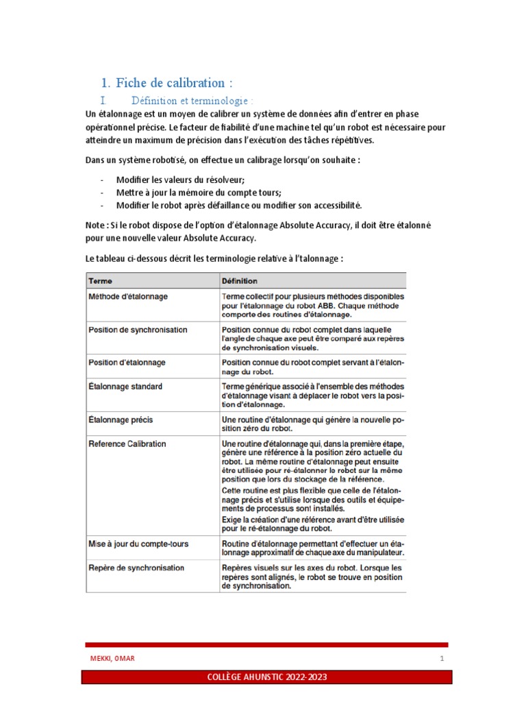 Fiche de Calibration | PDF | Technologie et ingénierie