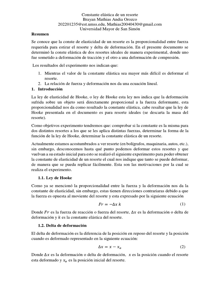 Constante Elastica de Un Resorte | PDF | Deformación (ingeniería ...