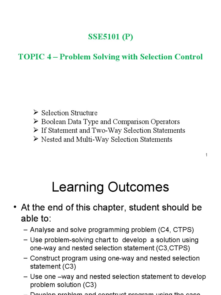 Topic4 Problem Solving With Selection Control 2 Pdf Boolean Data