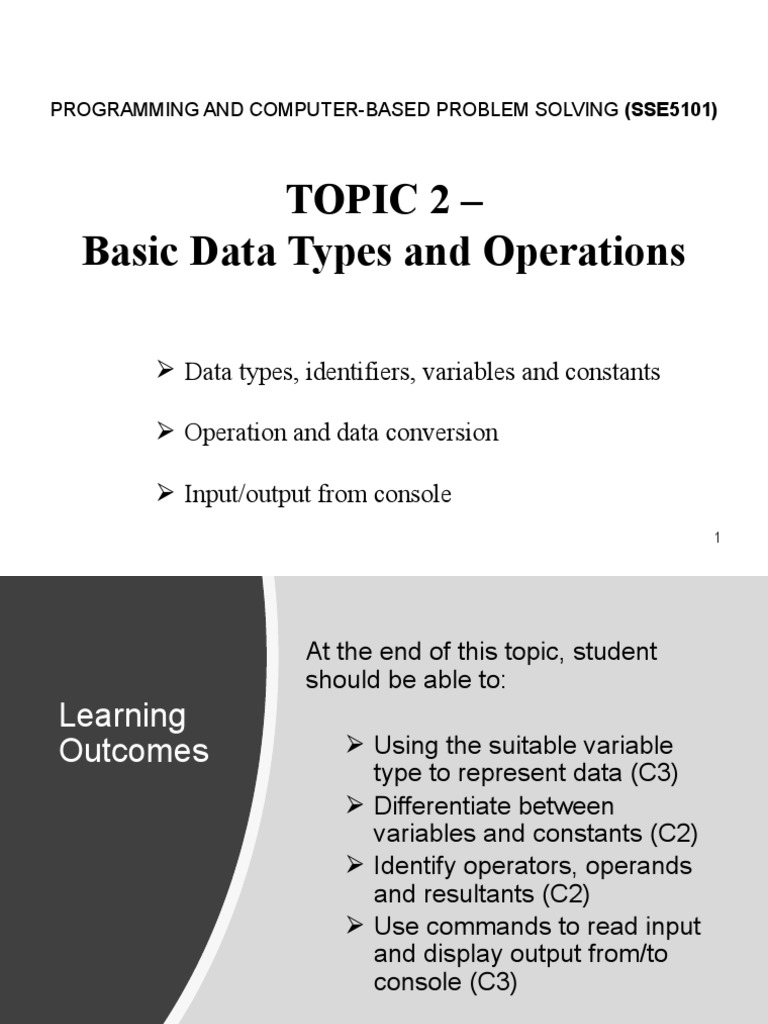 Topic2-Basic Data Types and Operations | PDF | Variable (Computer Science) | Integer (Computer ...
