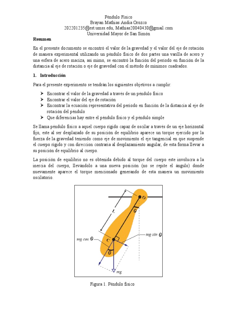 Partes y Funcionamiento del Péndulo Físico | PDF | Péndulo | Física