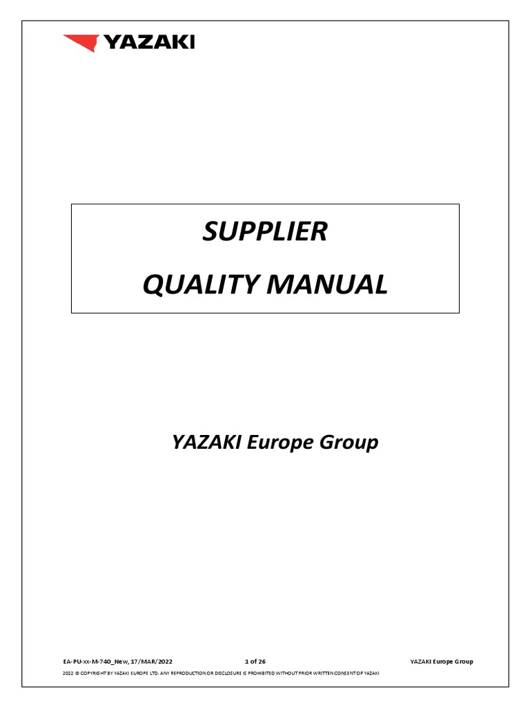 YAZAKI Supplier Quality Manual EQMS | PDF