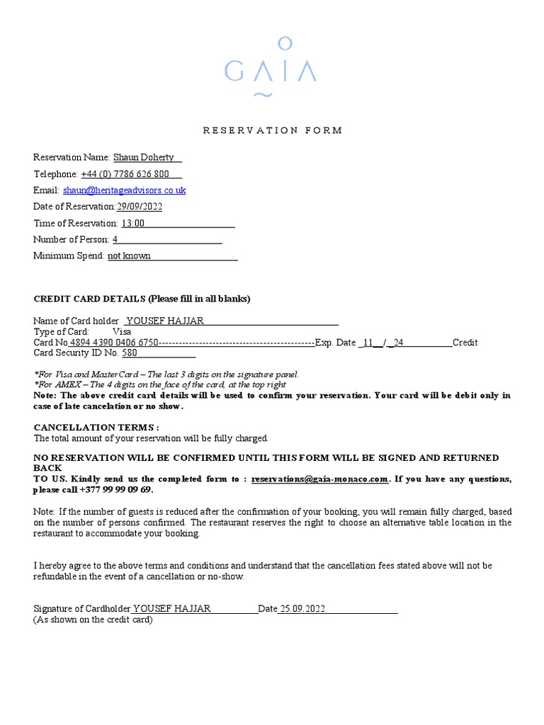 Gaia Summer CC Form | PDF