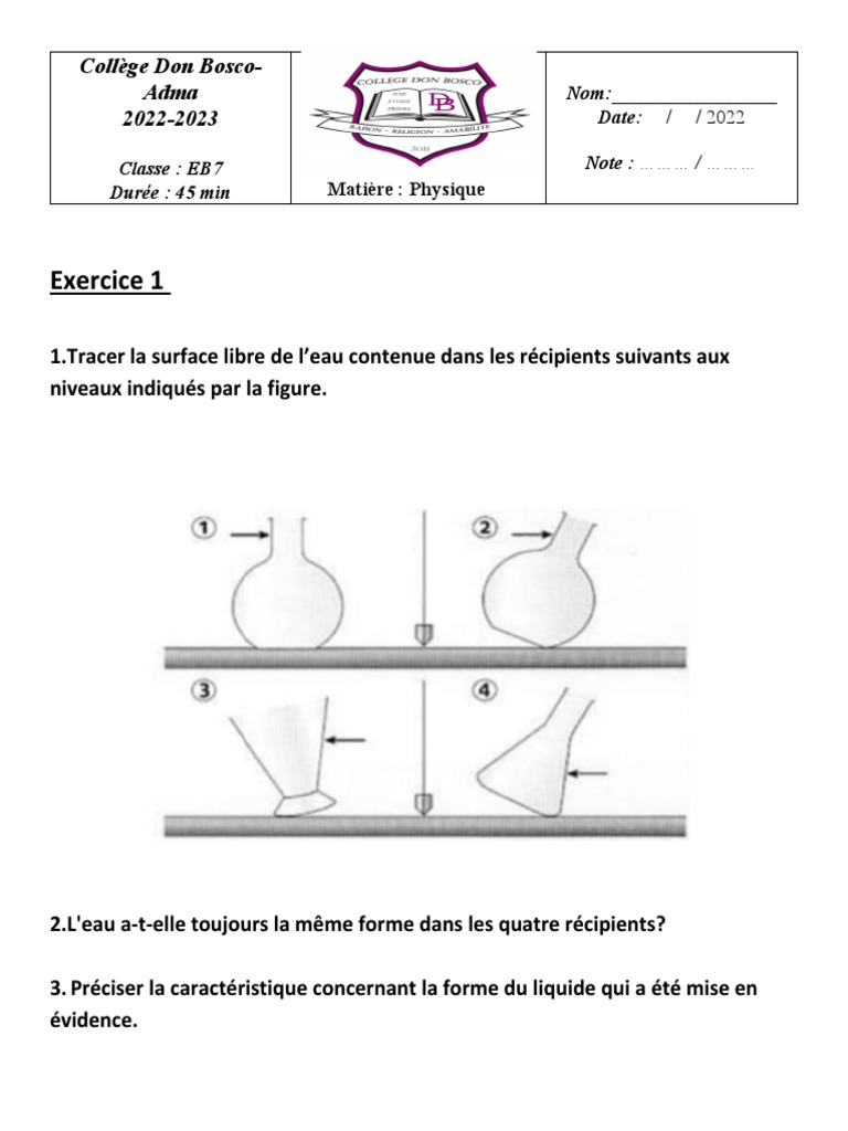 Exercices de Physique EB7 : Liquides et Solides | PDF