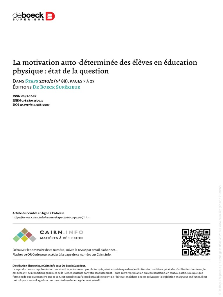 La Motivation Auto-déterminée - Education Physique | PDF