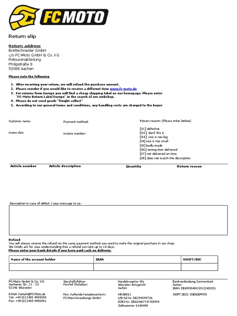 Retourenschein | PDF | Payments | Banking Technology