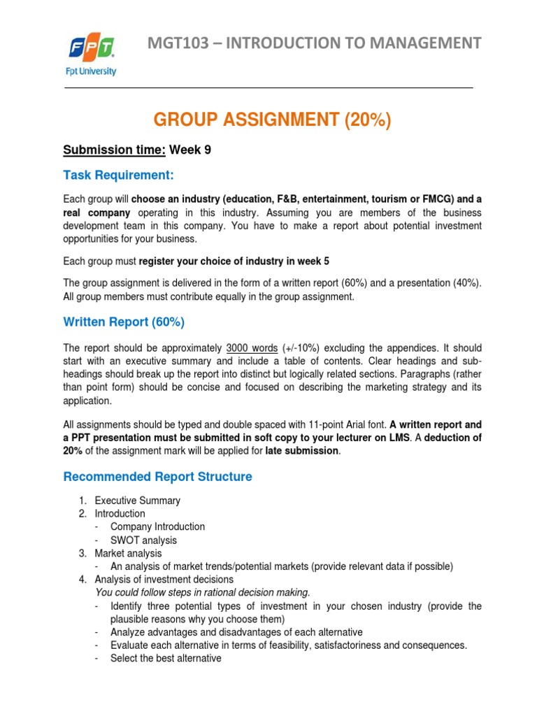 MGT103 - Group Assignment Guidelines | PDF | Plagiarism | Cognition