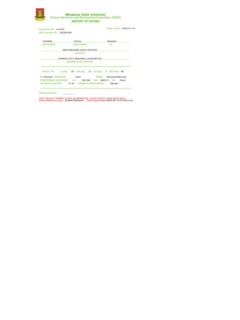 Report of Rating | PDF