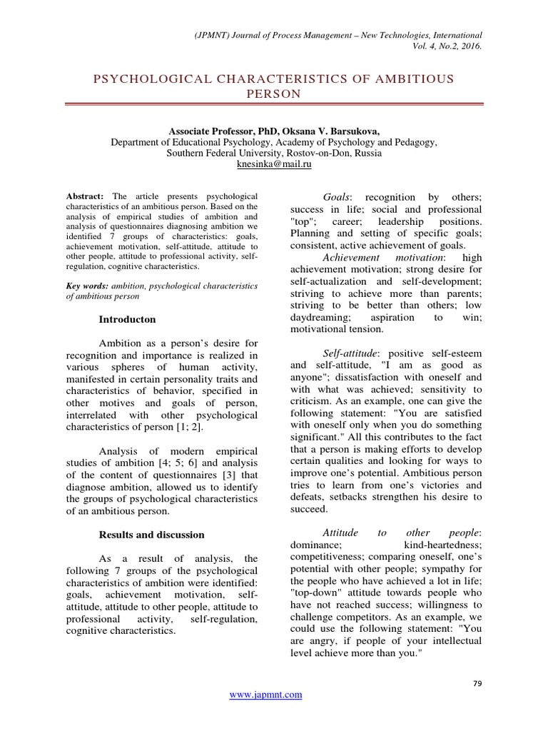 Psychological Characteristics of Ambitious Person | PDF | Psychology ...