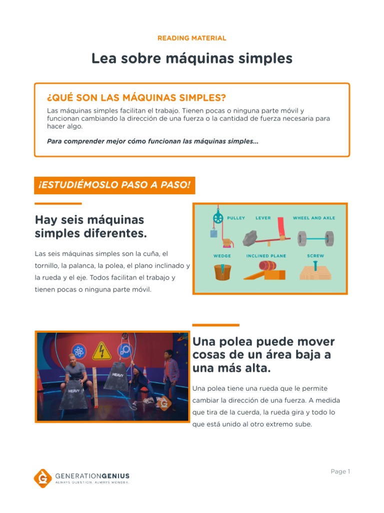Maquinas Simples Material de Lectura K A 2 Grado - 074454 | PDF ...