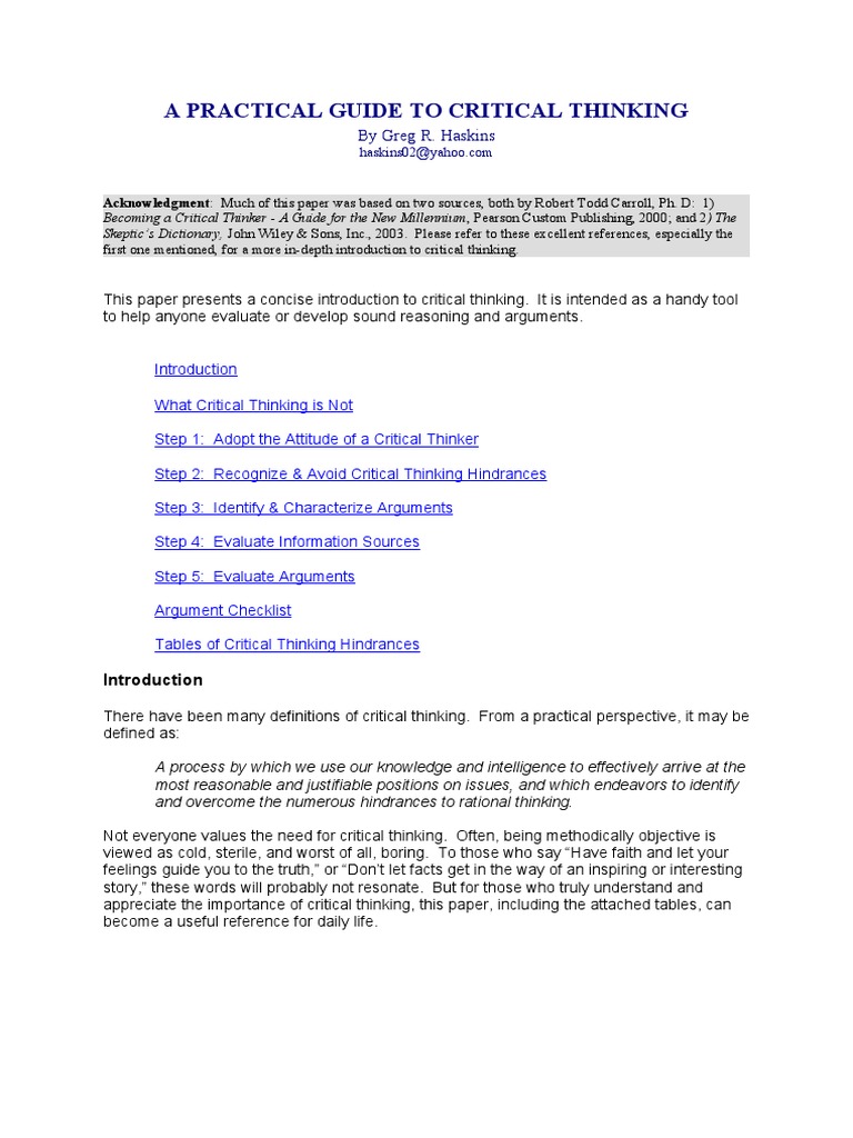 A Practical Guide to Critical Thinking | PDF | Argument | Logical ...