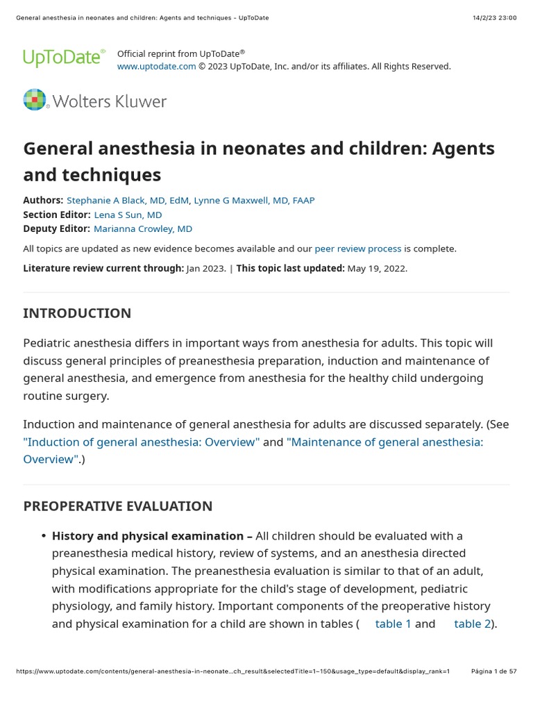 4) General Anesthesia in Neonates and Children Agents and Techniques ...