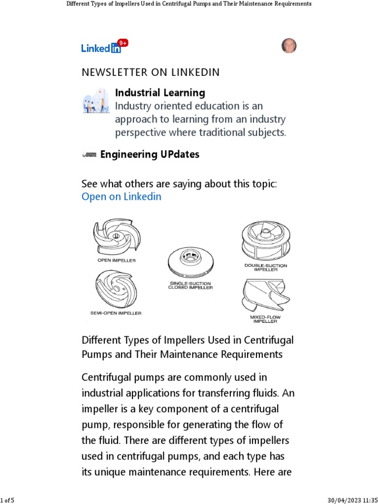 Impeller Types in Centrifugal Pumps | PDF