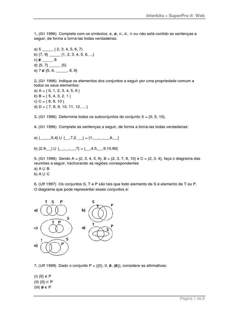 Lista Conjuntos Introducao | PDF | Conjunto vazio (Matemática ...