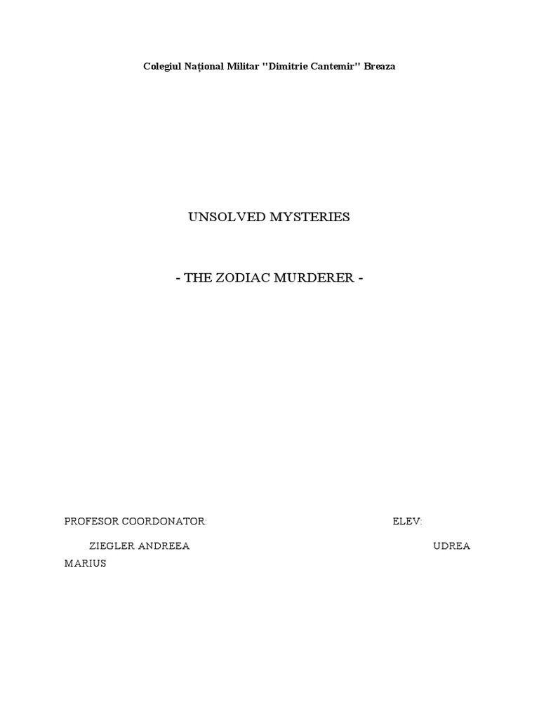 The Zodiac Murderer | PDF | Crimes | Crime & Violence