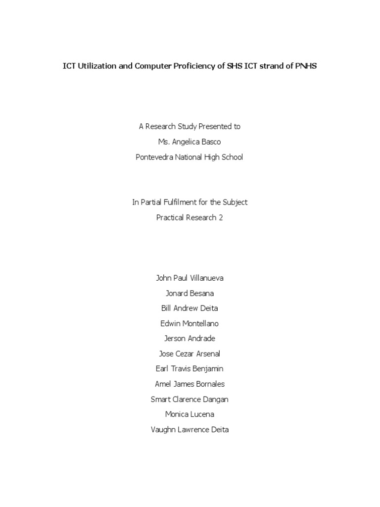 ICT Use and Computer Proficiency of SHS ICT Strand of PNHS 3 | PDF ...