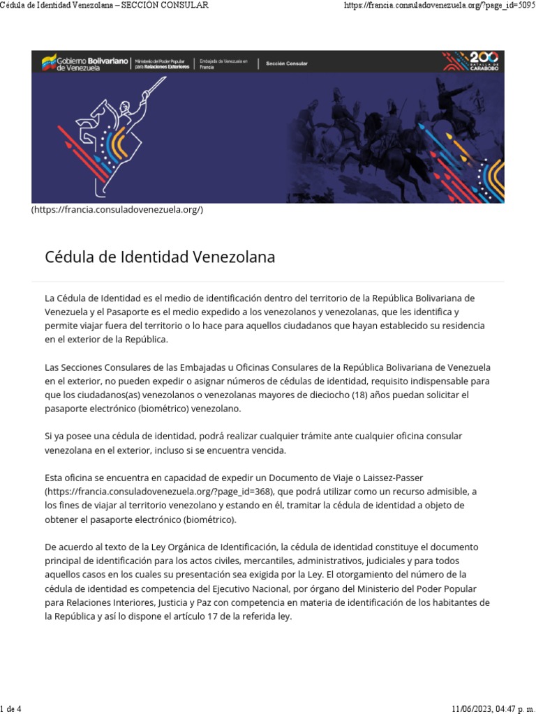 Cédula de Identidad Venezolana - SECCIÓN CONSULAR | PDF | Gobierno ...