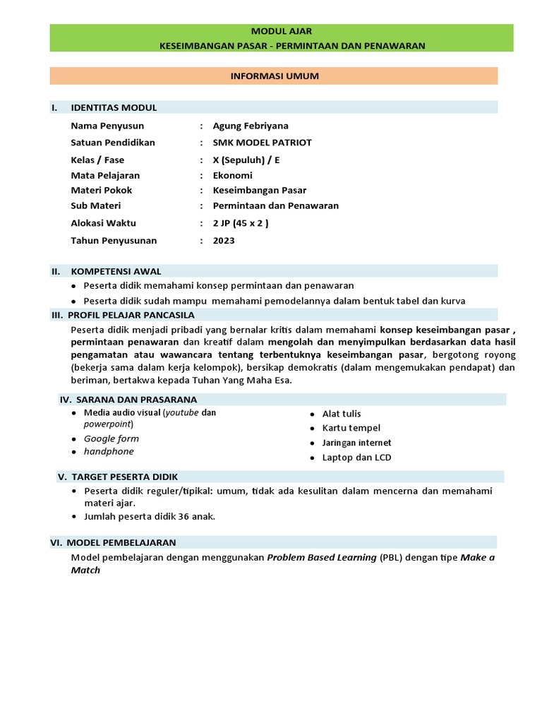 Modul Ekonomi SMK: Permintaan & Penawaran | PDF