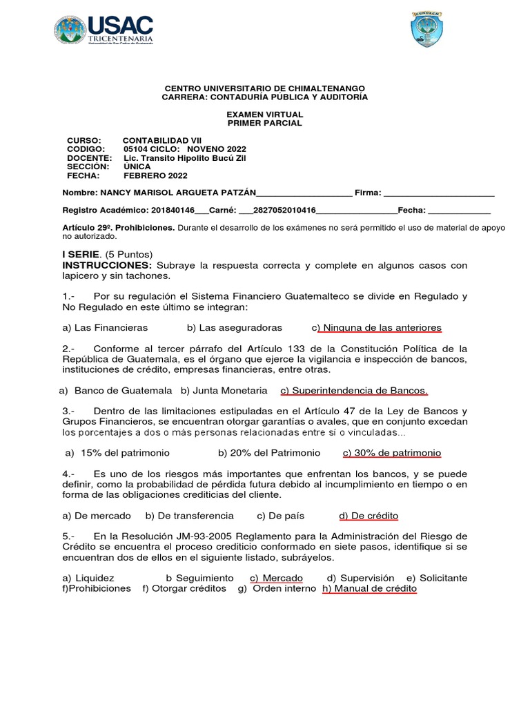 1er. parcial Conta VII-2022 201840146 Nancy Marisol Argueta | PDF ...