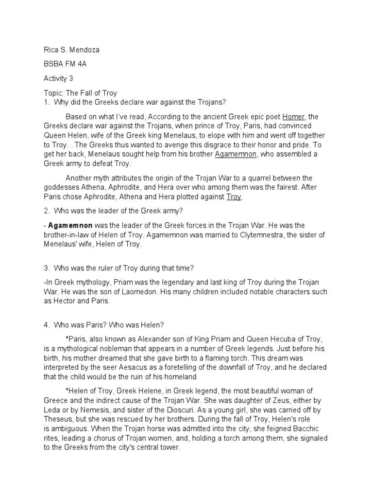 Year After Fall Of Troy