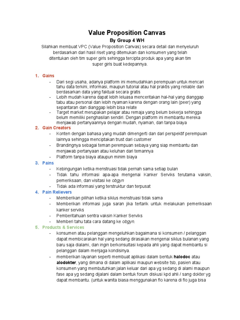 Assignment Value Proposition Canvas - WH, 4 | PDF