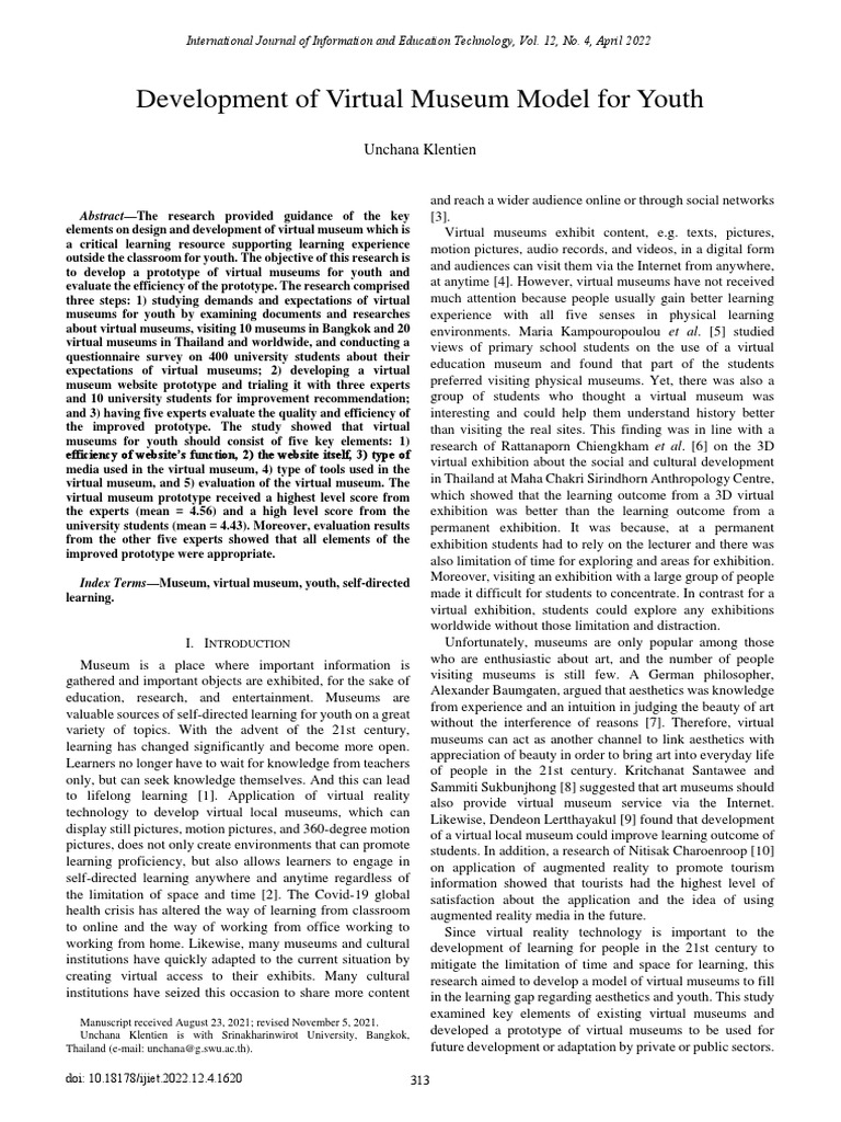 Development of Virtual Museum Model For Youth | PDF | Virtual Reality ...